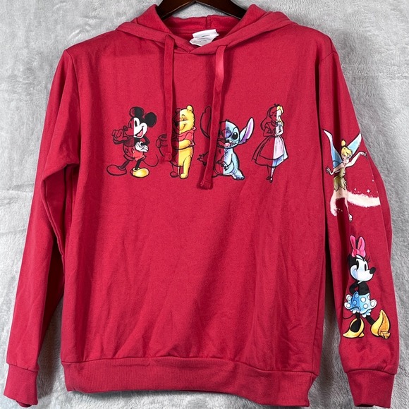 Disney | Tops | Disney 0 Womens Large Red Hoodie Mickey Pooh Stitch ...